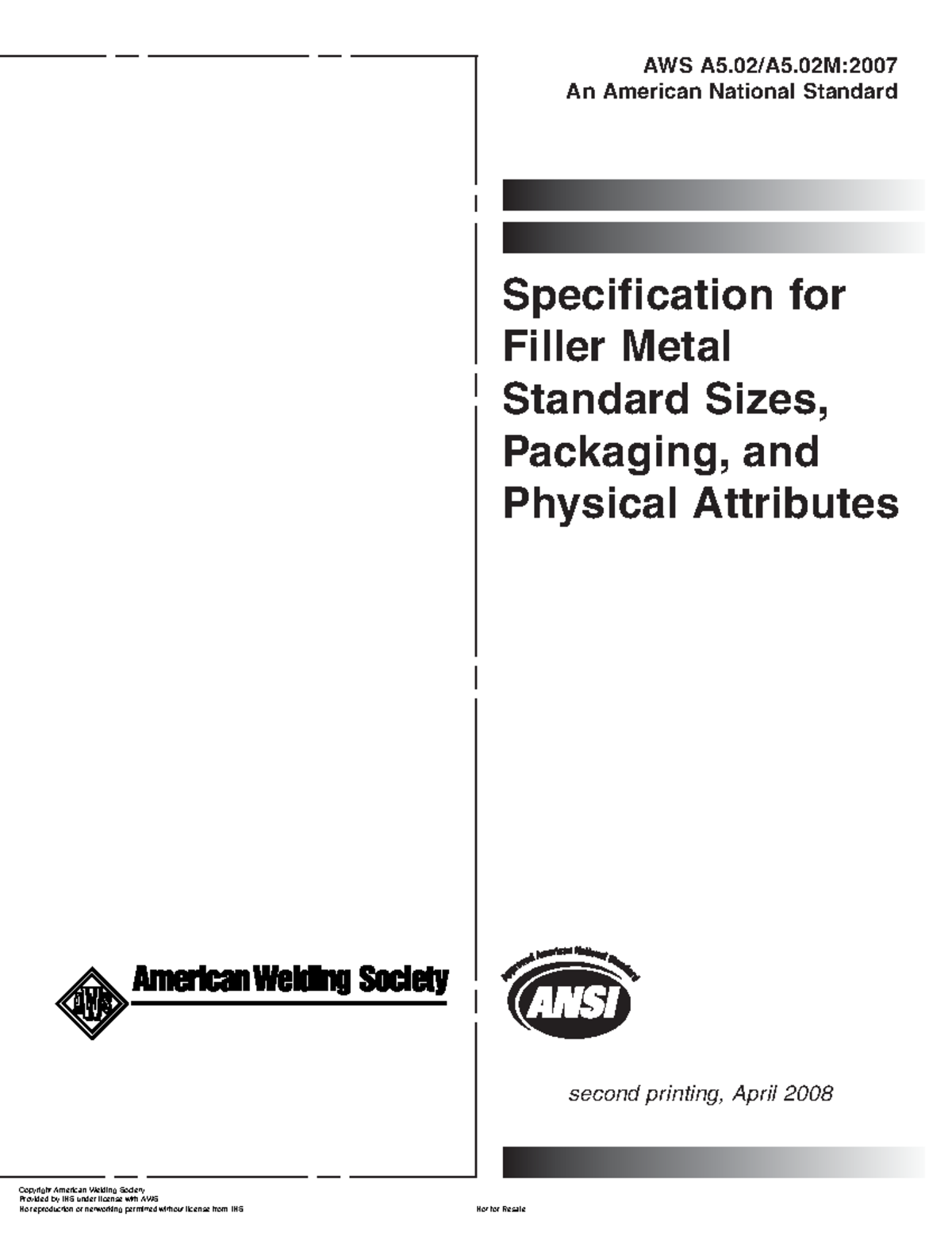 AWS A5.02: Specification for Filler Metal Standard Sizes and Attributes ...