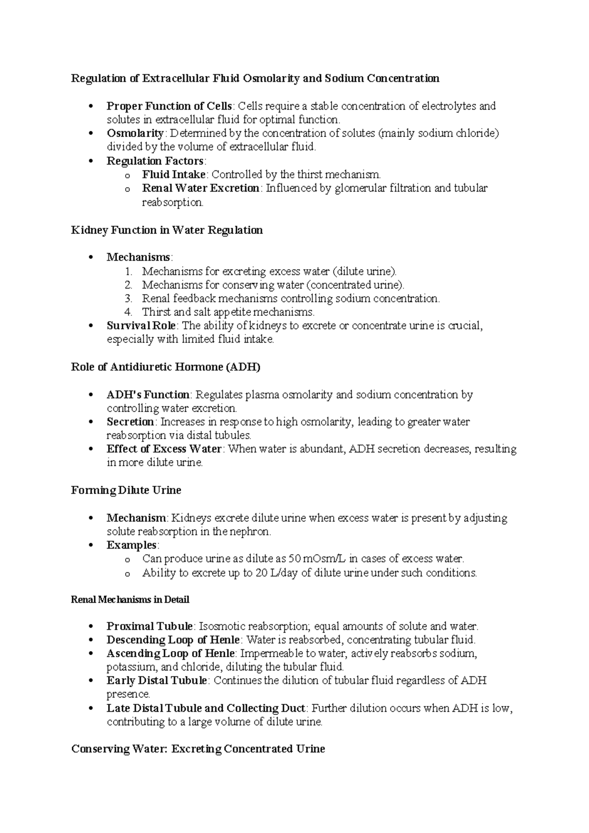 Regulation of Extracellular Fluid Osmolarity and Sodium Concentration ...