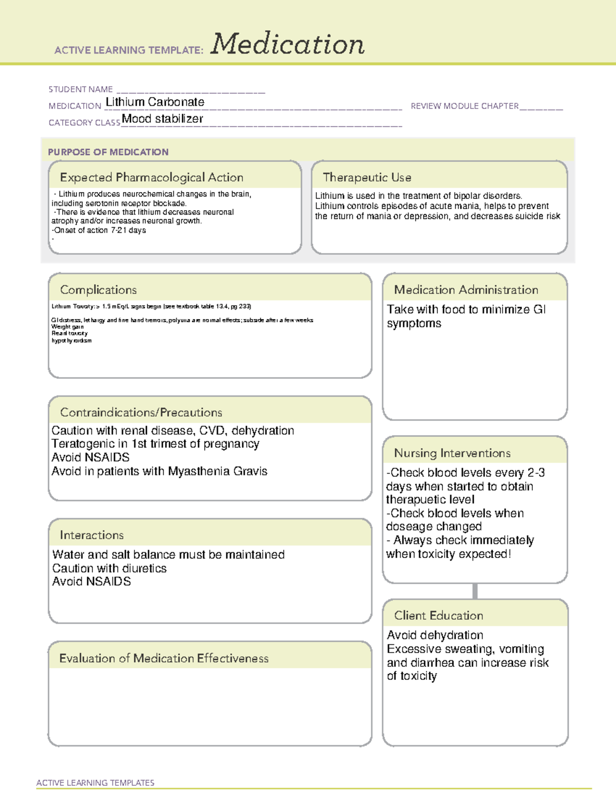 Lithium Ati Med template - ACTIVE LEARNING TEMPLATES Medication STUDENT ...
