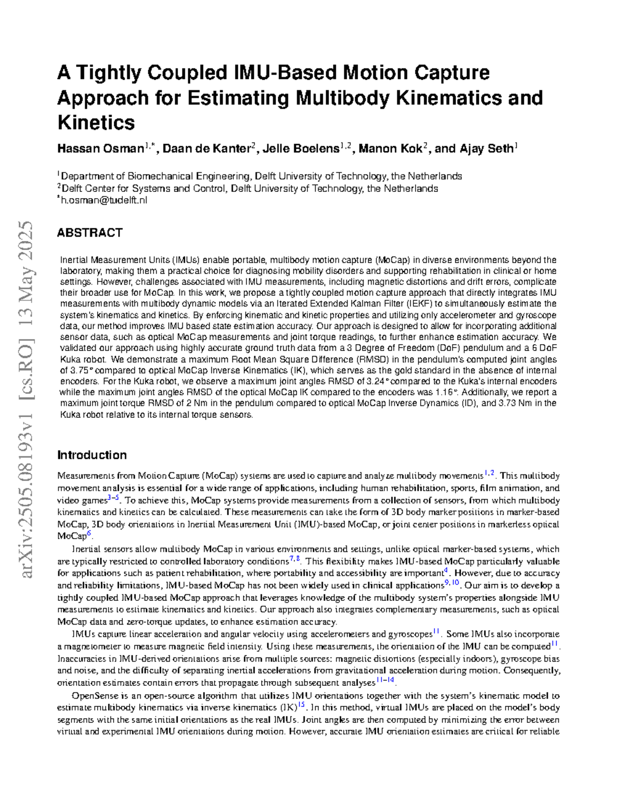 Tightly Coupled MoCap for Multibody Kinematics & Kinetics Estimation ...