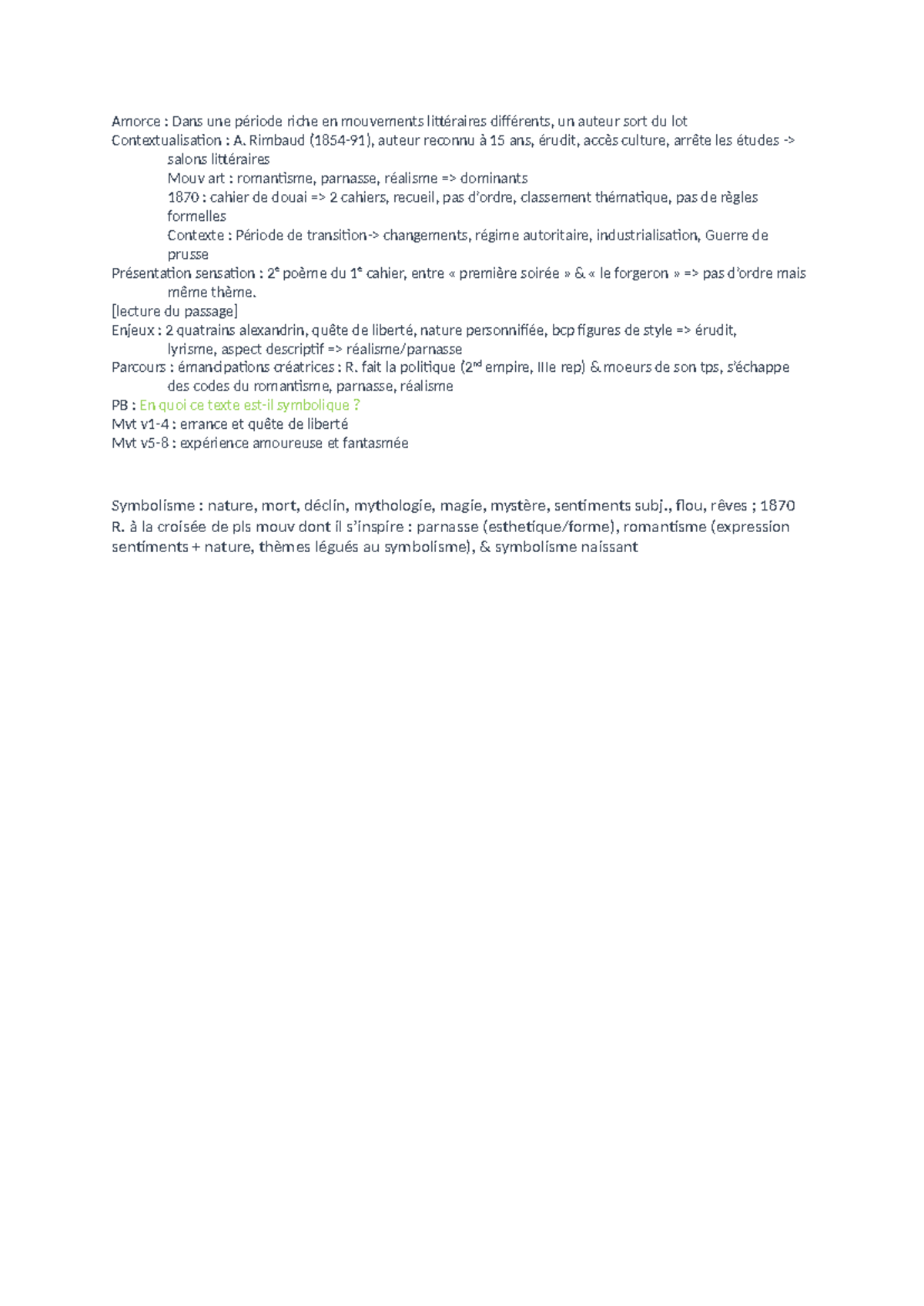 Fiche de Lecture Linéaire : Sensation de Rimbaud - Analyse Littéraire ...