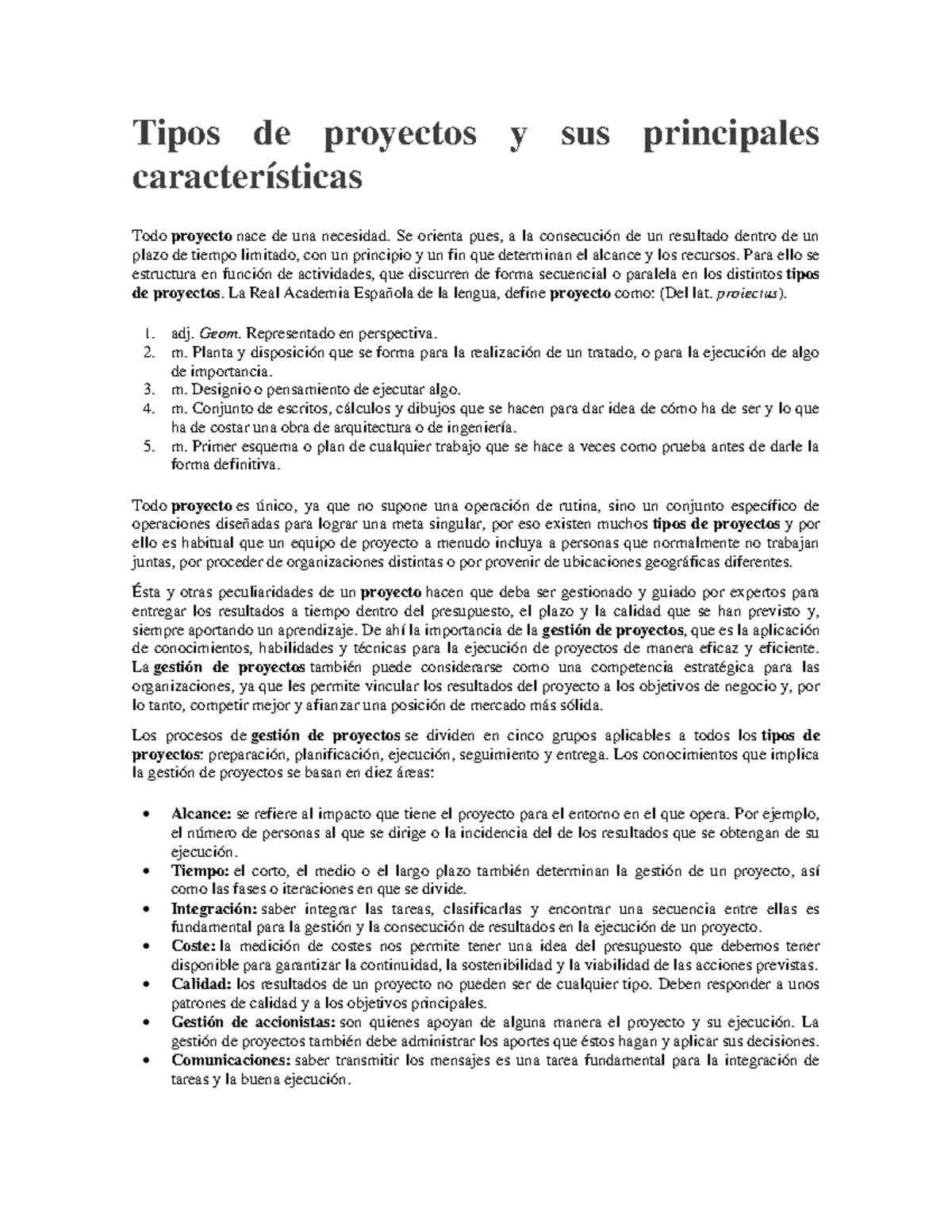 Tipos de Proyectos y sus Características Esenciales - Studocu