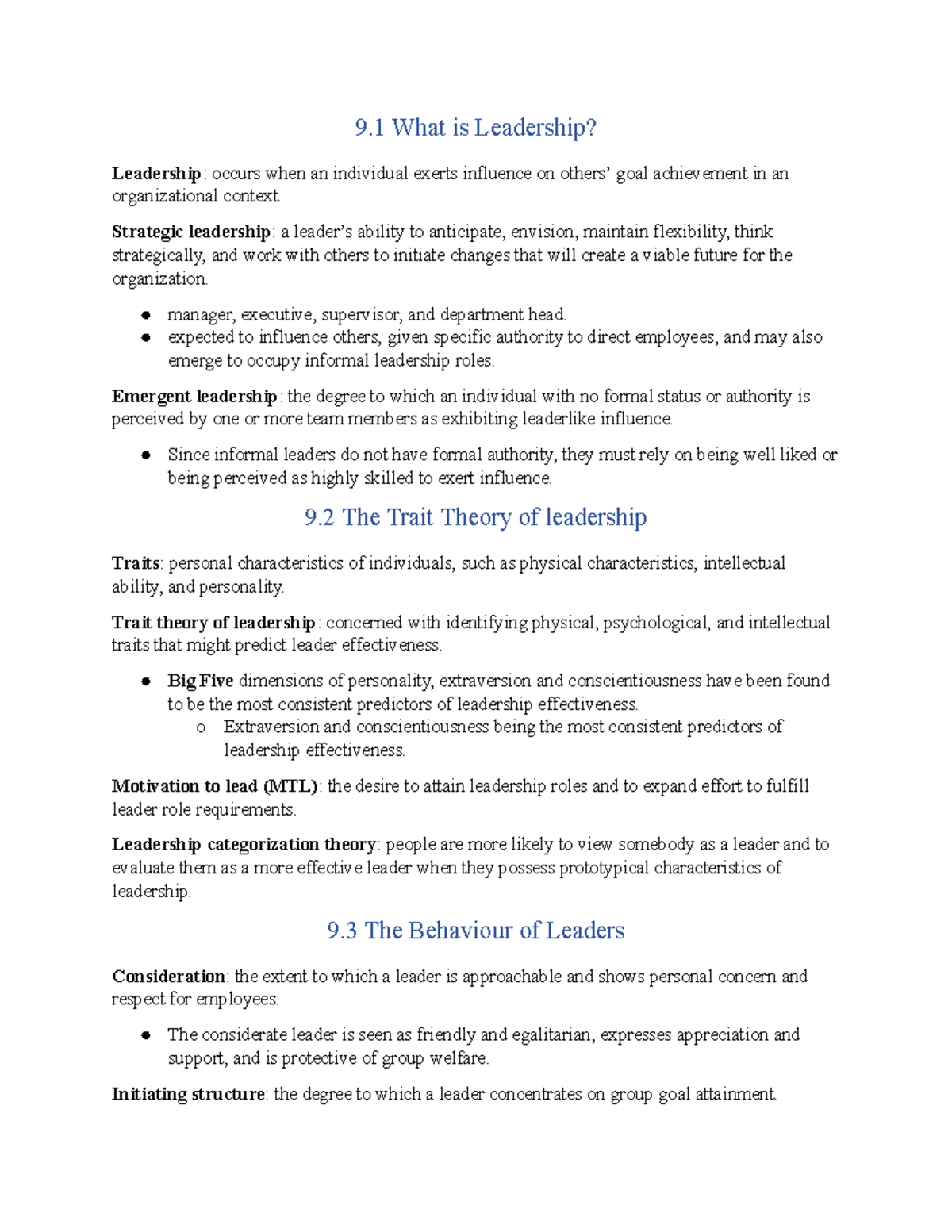 Chap 9 mhr - Mhr405 Module 9 lecture notes - 9 What is Leadership ...