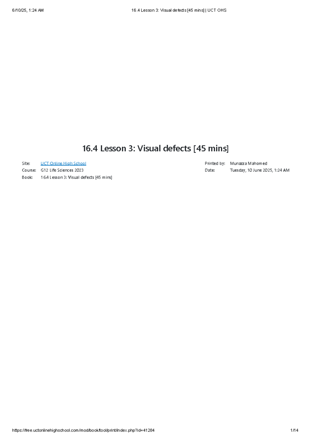 G12 Life Sciences: 16.4 Lesson 3 - Visual Defects Overview - Studocu