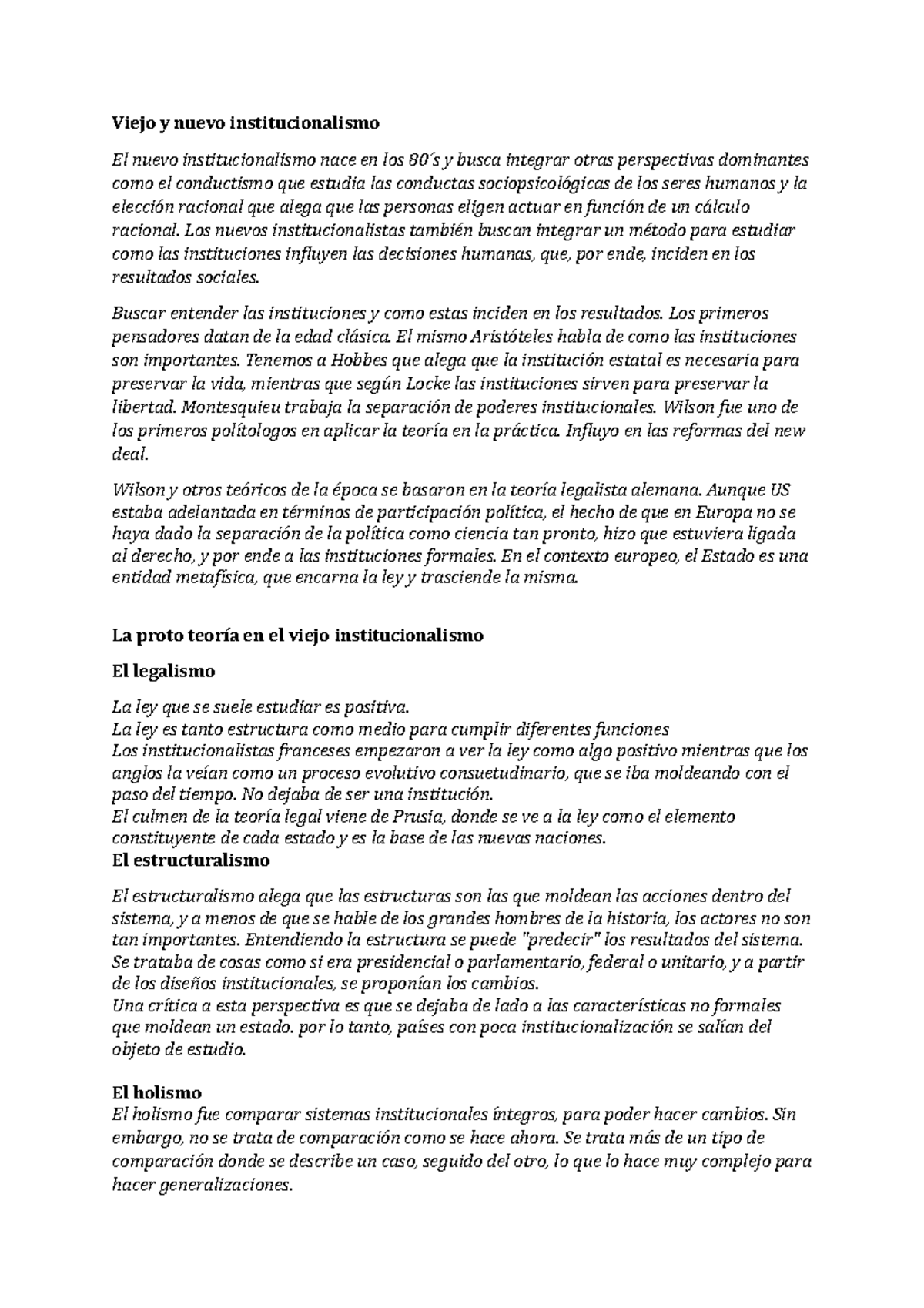 Neo Institucionalismo: Perspectivas y Teorías Fundamentales - Studocu