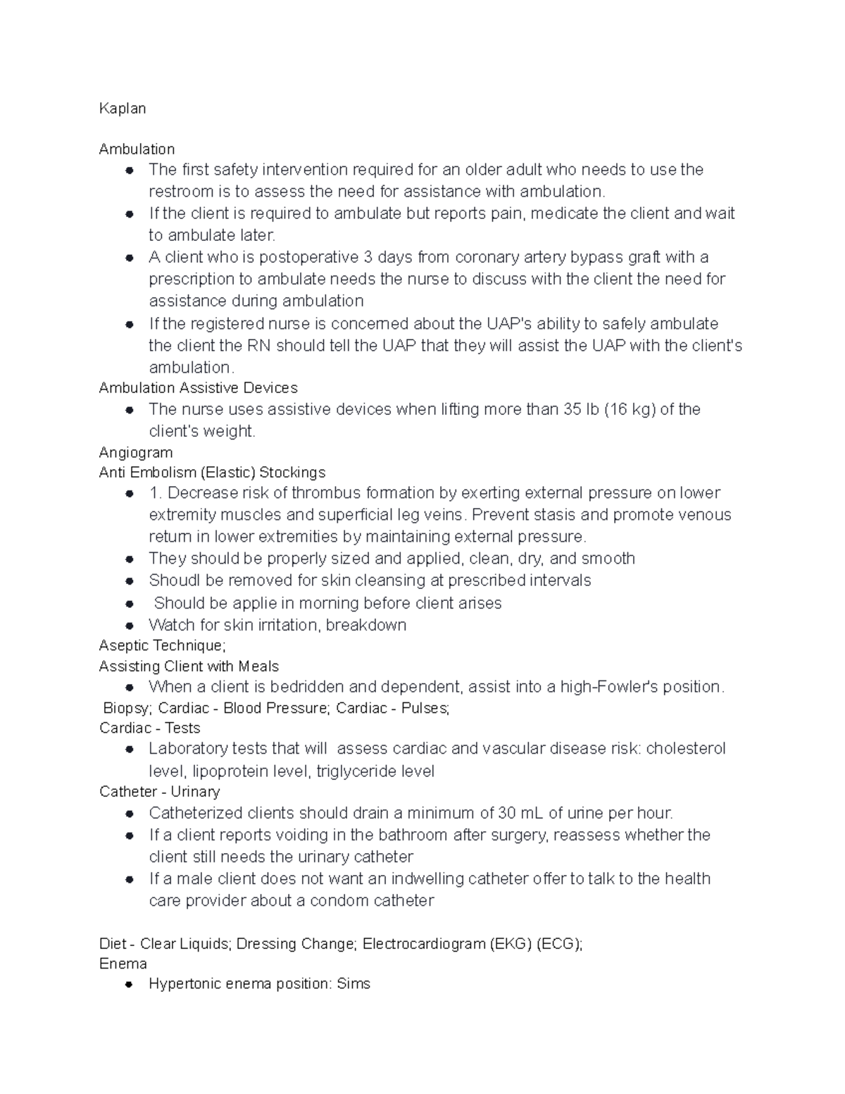 Kaplan Nursing Exam 3 Notes: Ambulation, Wound Care & Vital Signs - Studocu