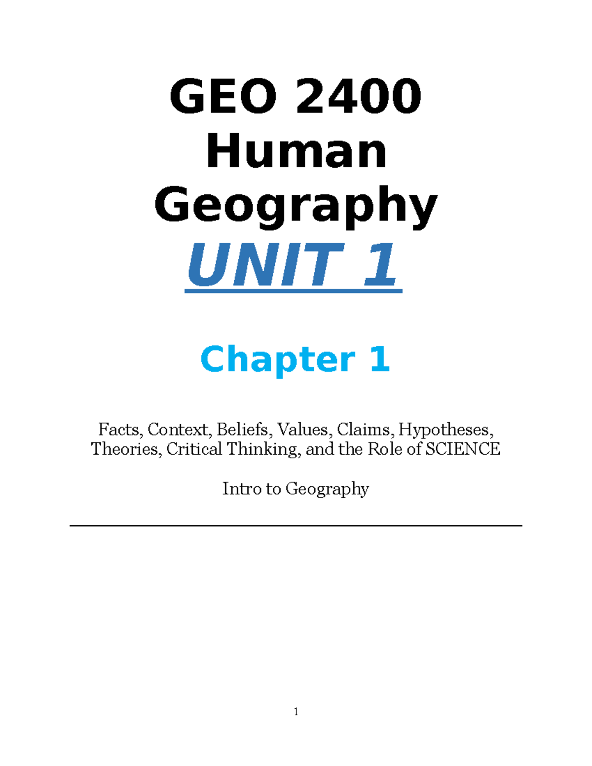 GEO 2400 Human Geography: Key Concepts and Theories in Unit 1 - Studocu