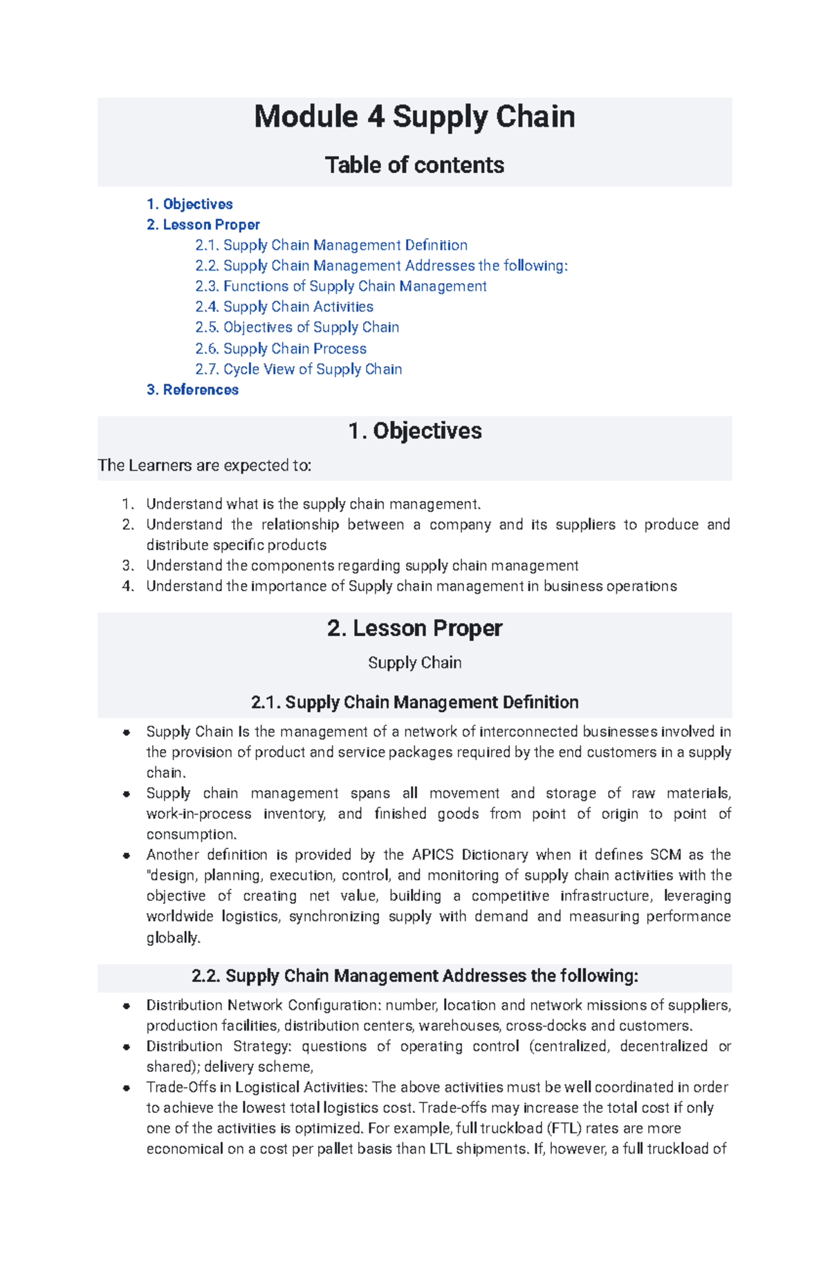 Module 4: Comprehensive Overview of Supply Chain Management - Studocu