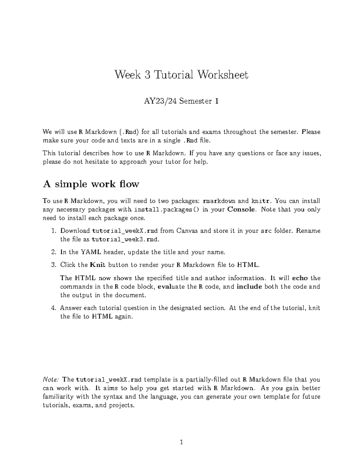 Tutorial worksheet wk3 - Week 3 Tutorial Worksheet AY23/24 Semester 1 ...