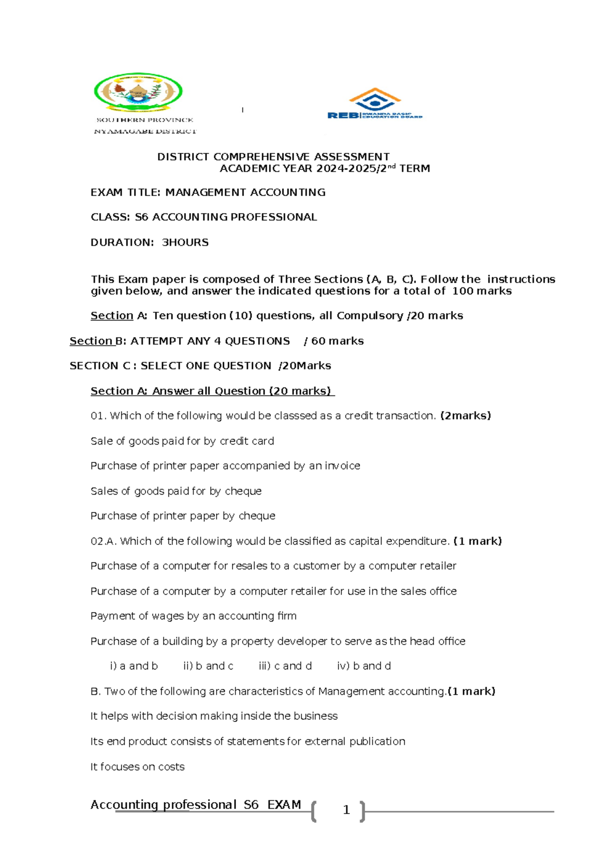 MANAGEMENT ACCOUNTING S6 FINAL EXAM - 2024-2025 TERM 2 - Studocu