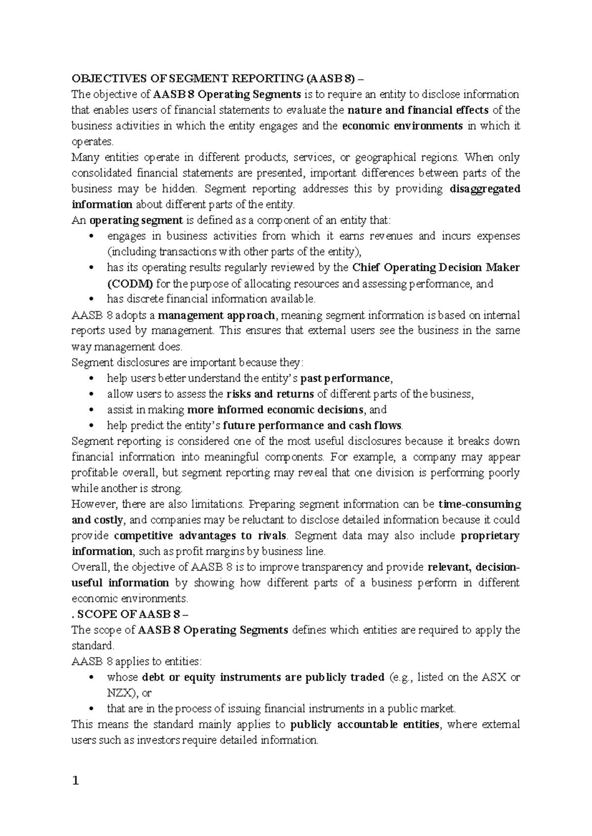 AASB 8 Operating Segments: Objectives and Disclosure Requirements - Studocu