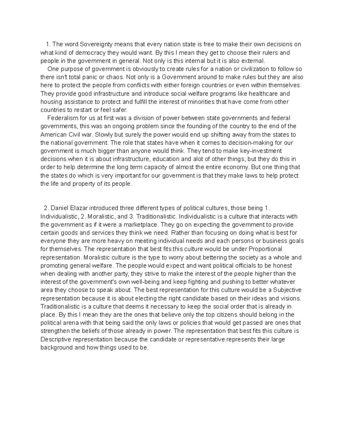 POLS 2306 Short Answer Assignment - The word Sovereignty means that ...