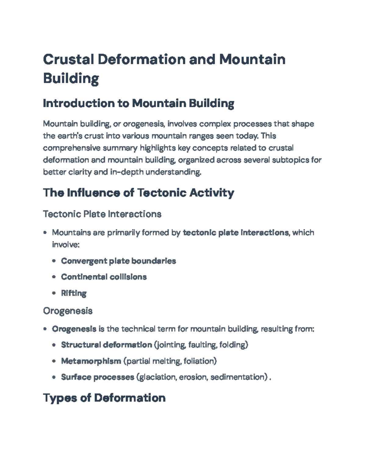 Crustal Deformation and Mountain Building Processes: An Overview ...