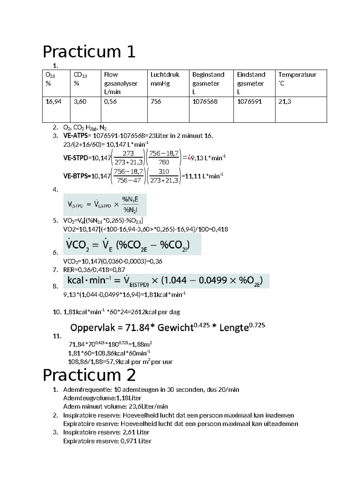 Practicum 1: Gas Exchange and Respiratory Measurements - Studeersnel