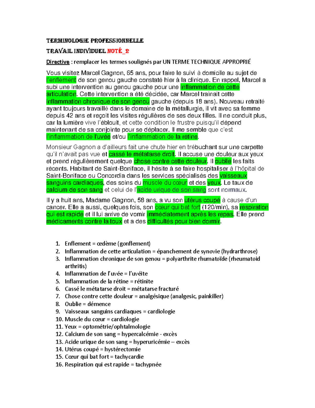 Terminologie professionelle - Terminologie professionnelle Travail ...