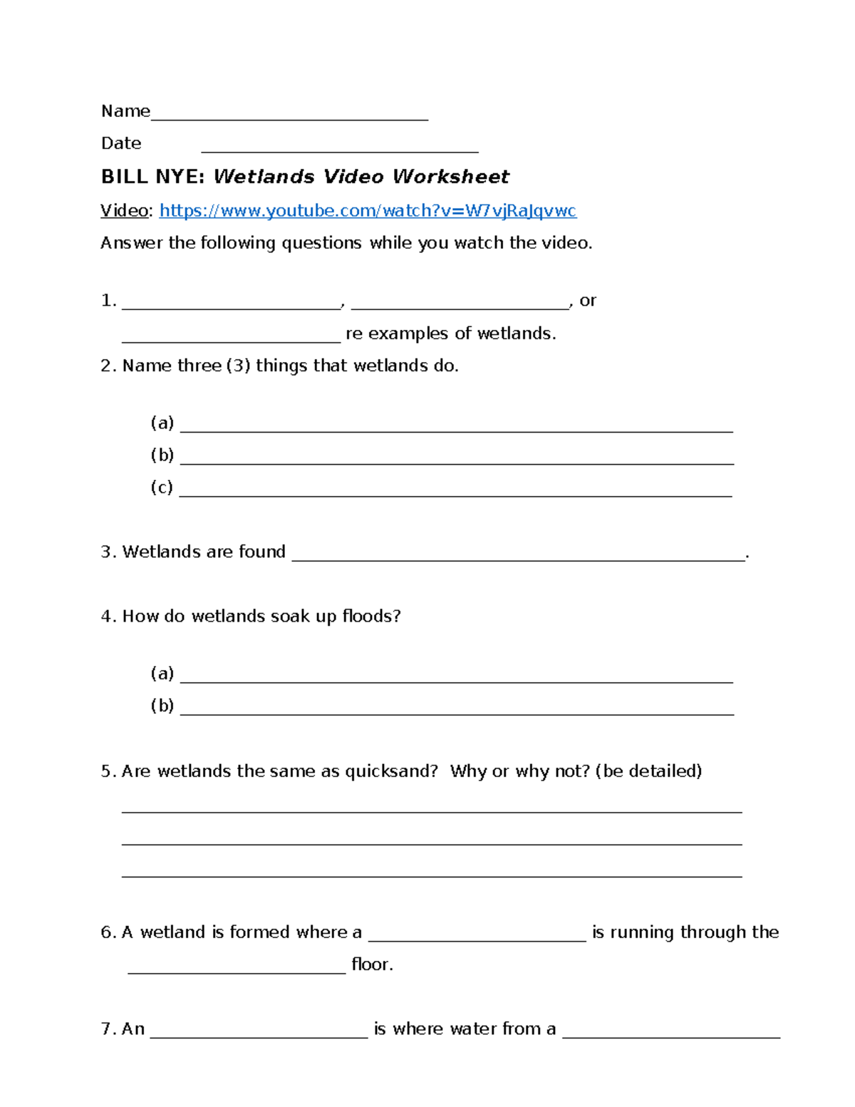 BILL NYE: Wetlands Video Worksheet Questions and Answers - Studocu