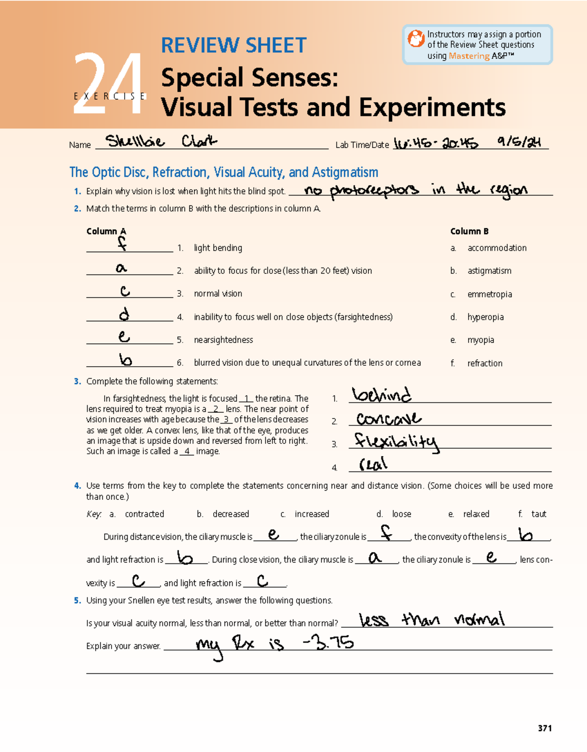 Final Exam Review Sheet 24: Special Senses & Visual Tests - Studocu