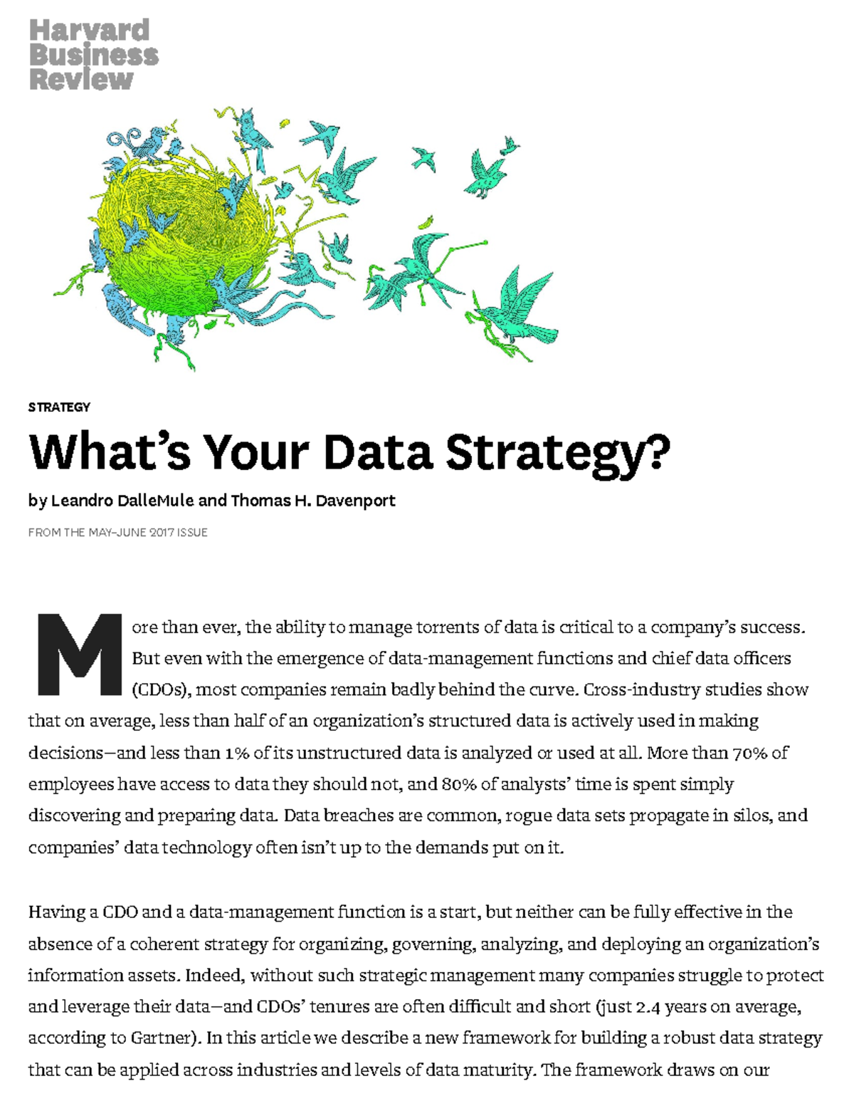 Data Strategy Framework: Insights from DalleMule & Davenport (2017 ...