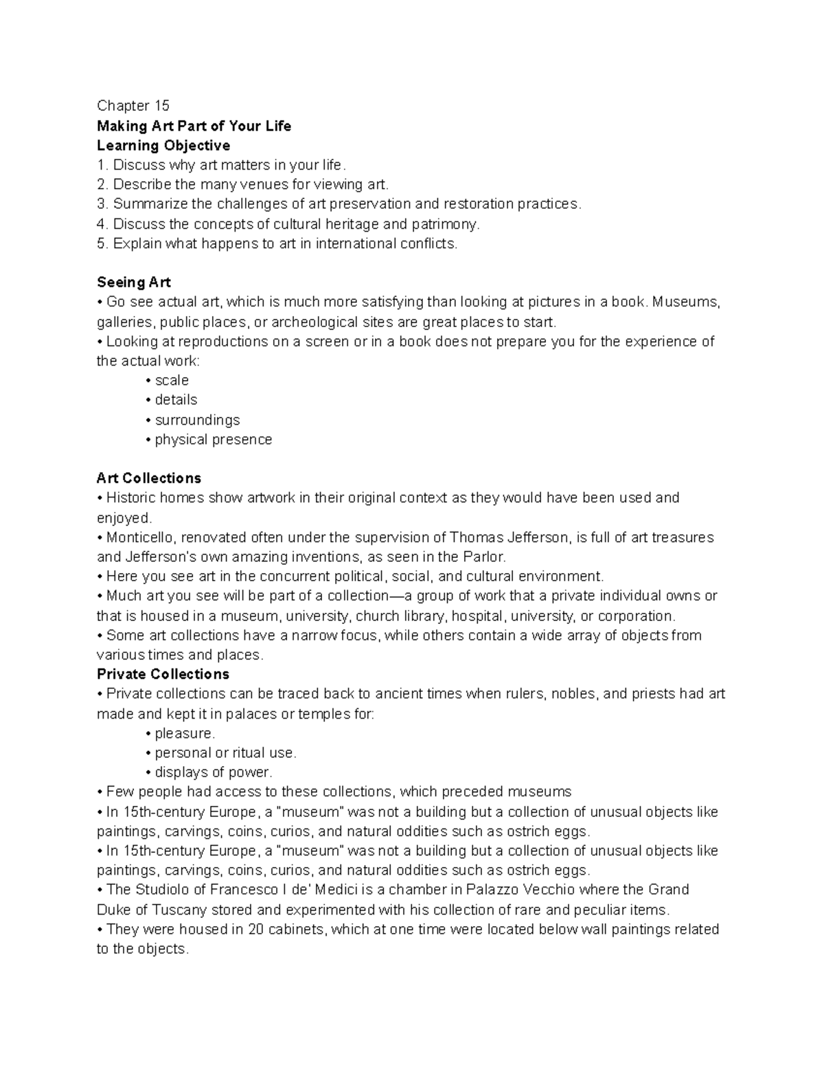 Chapter 15: Integrating Art into Daily Life and Its Preservation - Studocu