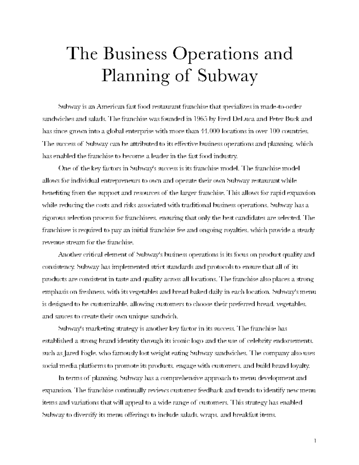 Subway's Business Ops & Planning: Success Factors & Strategies Essay ...
