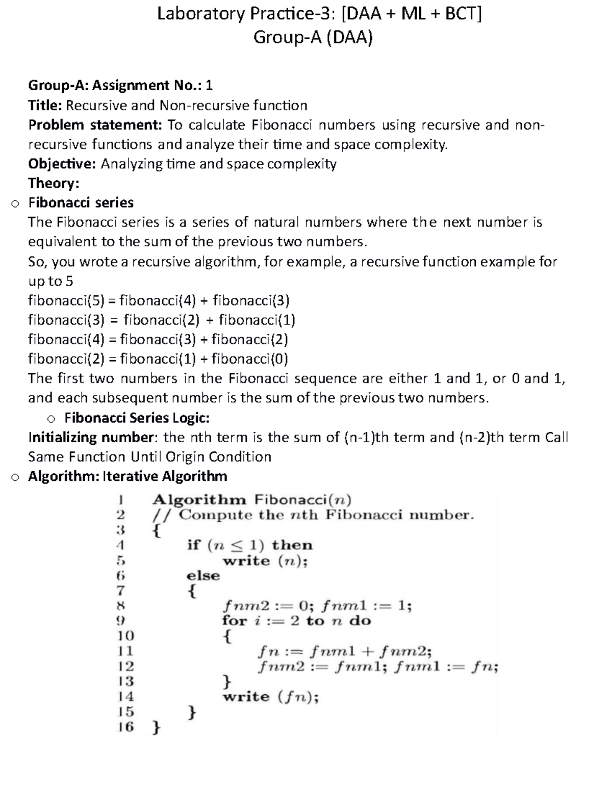DAA Lab (ML) Assignment 1: Fibonacci Calculation & Complexity Analysis ...