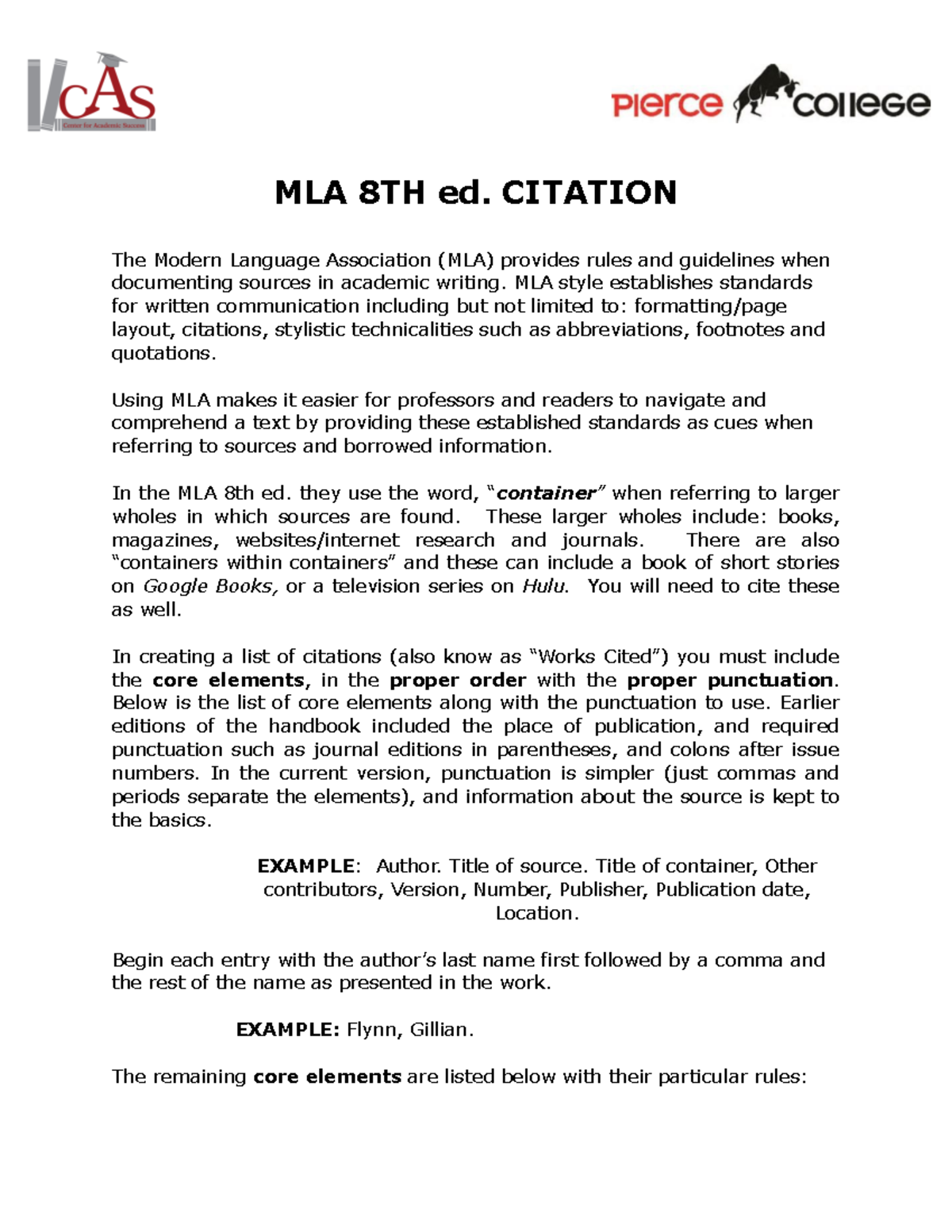 MLA 8th Ed. Citation Guidelines for Academic Writing Standards - Studocu