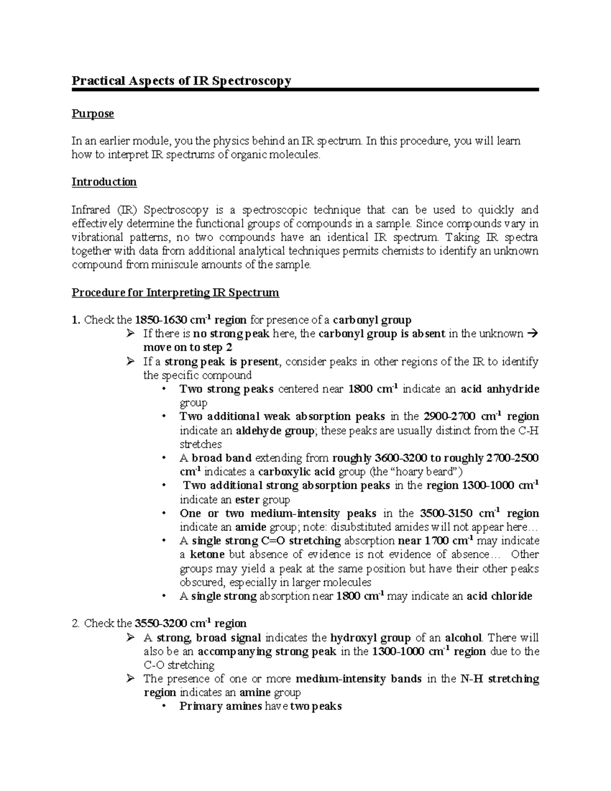 IR Spectroscopy Application Procedure: Interpreting Organic Molecules ...