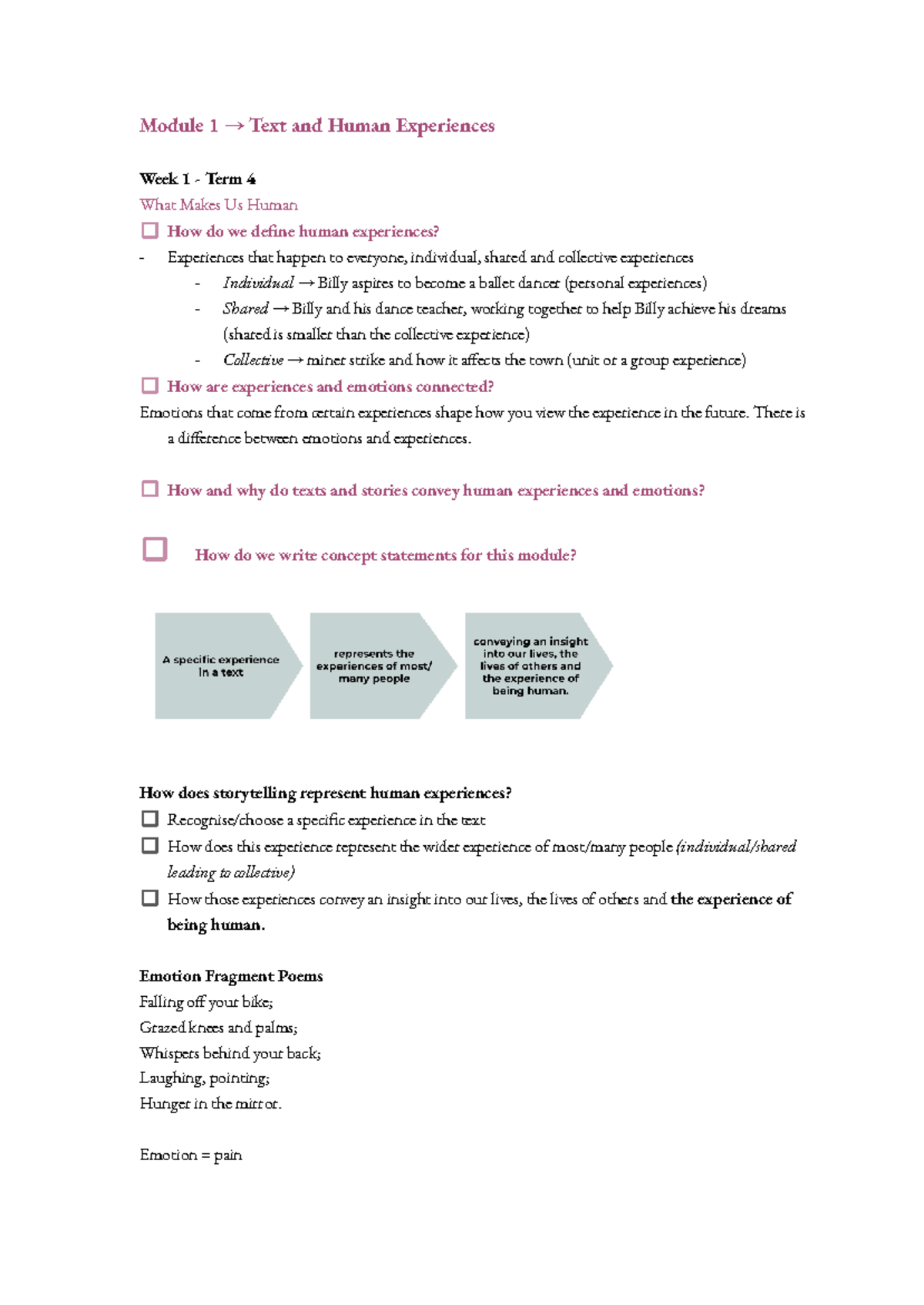 English - Module 1: Exploring Texts and Human Experiences - Studocu