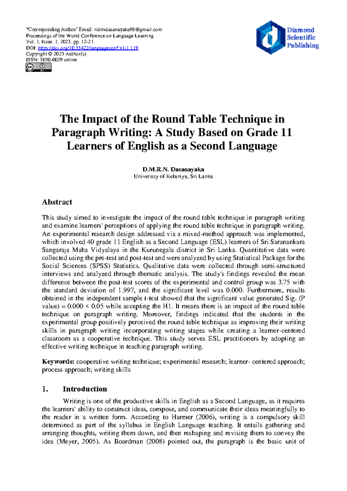 The Impact of the Round Table Technique on ESL Paragraph Writing for ...