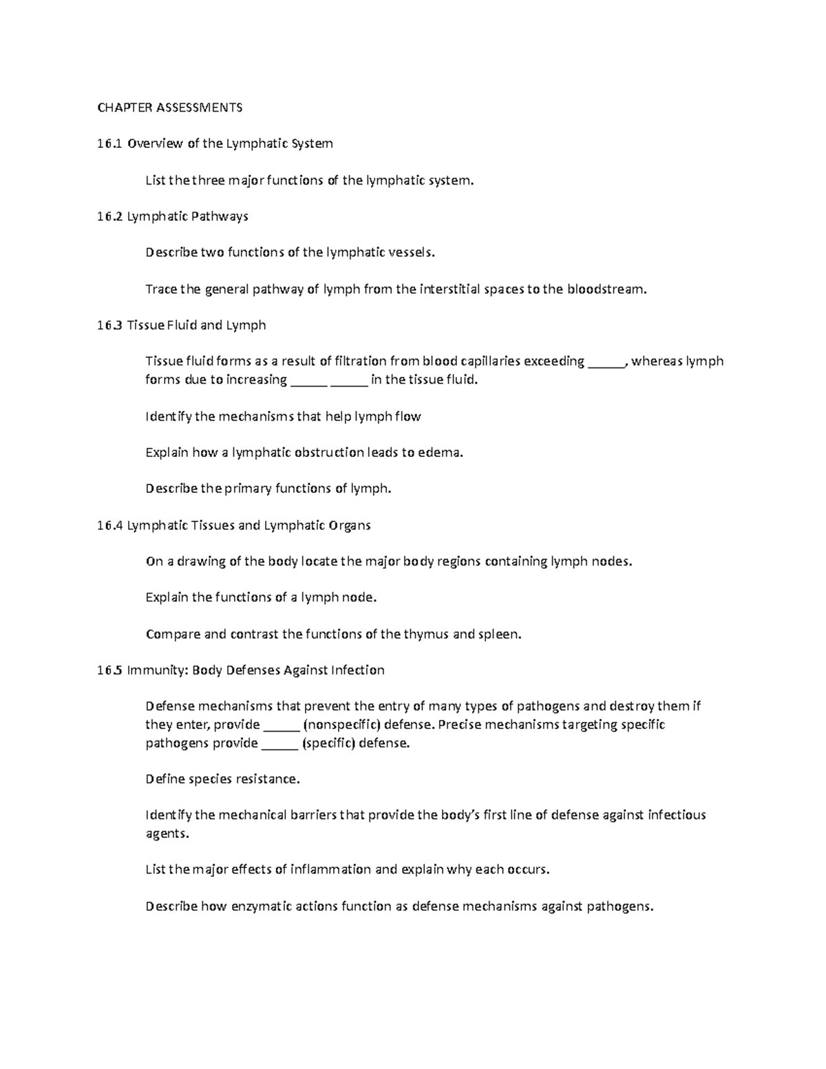 Chapter 16 - Lecture Notes on Lymphatic System & Immunity Concepts ...