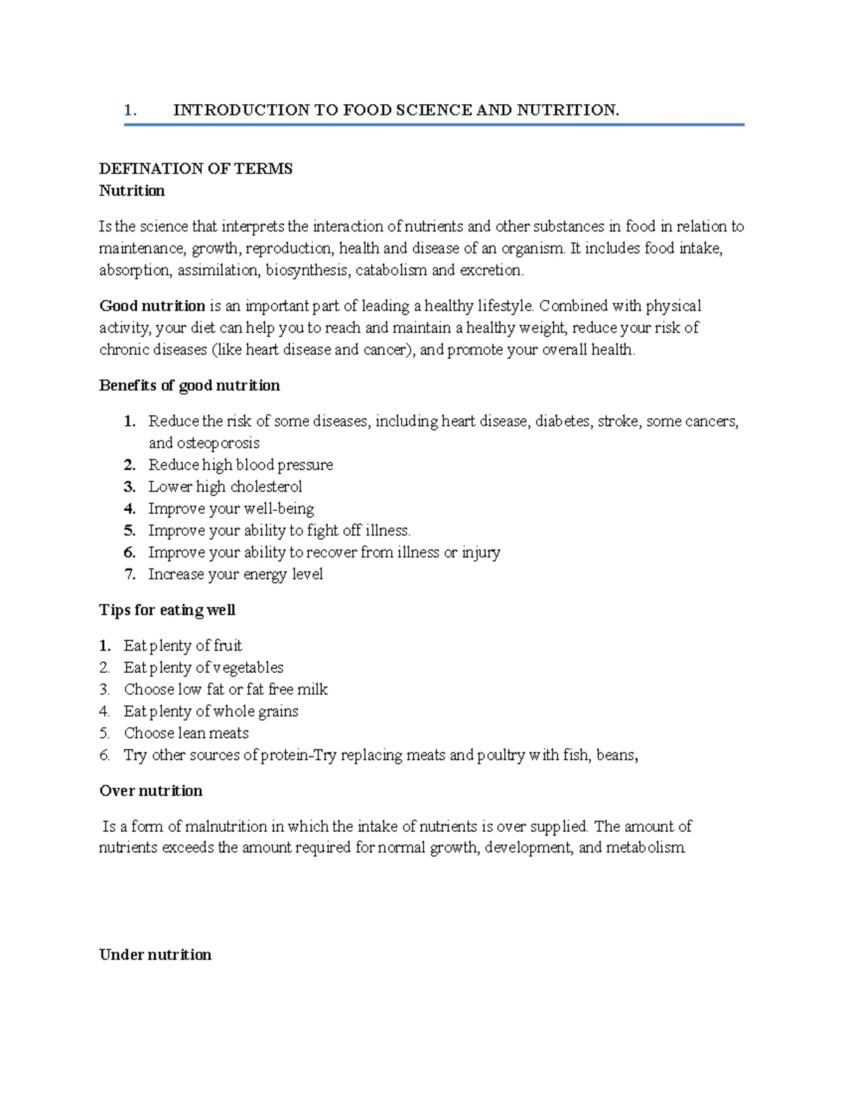 Nutrition in the Lifespan - Updated Study Notes (NUTR 101) - Studocu