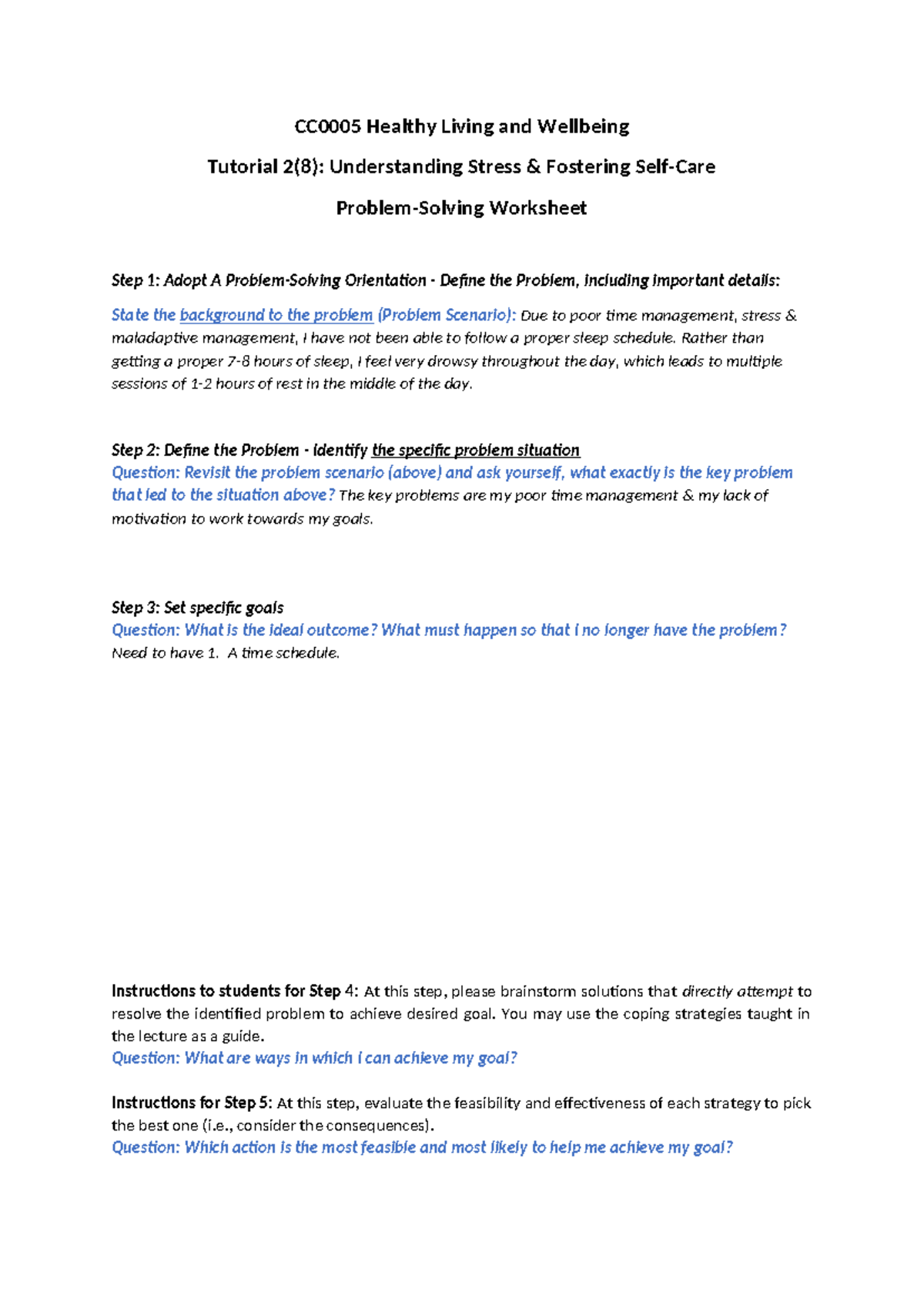 CC0005 Individual Assignment Steps - CC0005 Healthy Living and ...