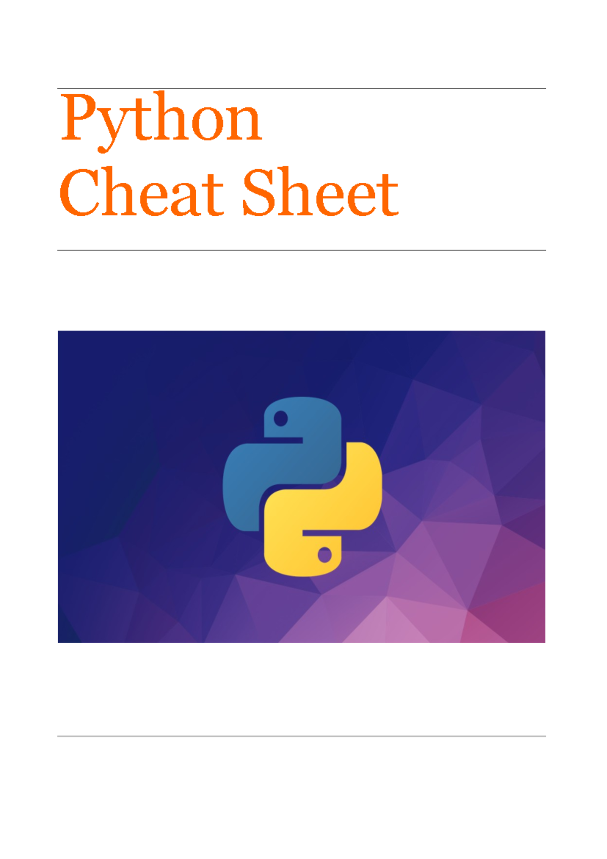 Python Cheat Sheet: Essential Variables, Functions, and Operations - Studeersnel