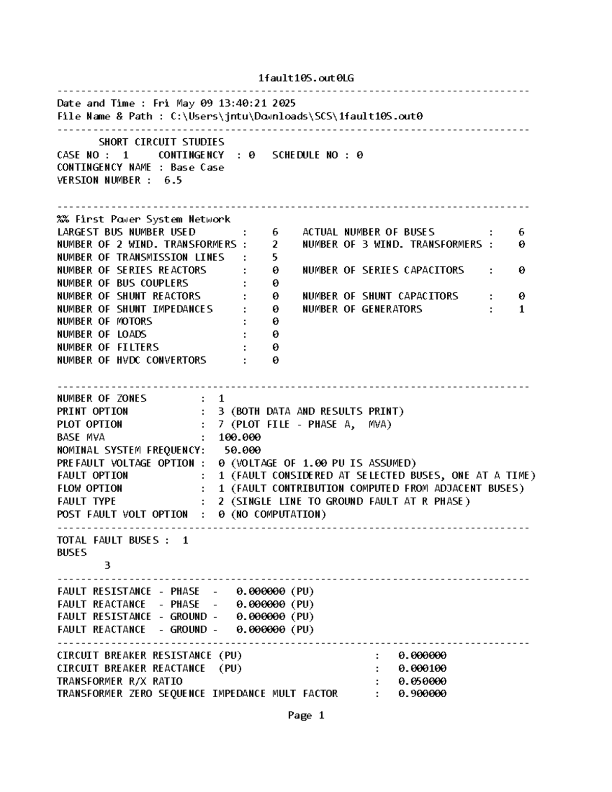 CIRCUIT STUDIES CASE NO: 1 - Fault Analysis Report (Version 6.5) - Studocu