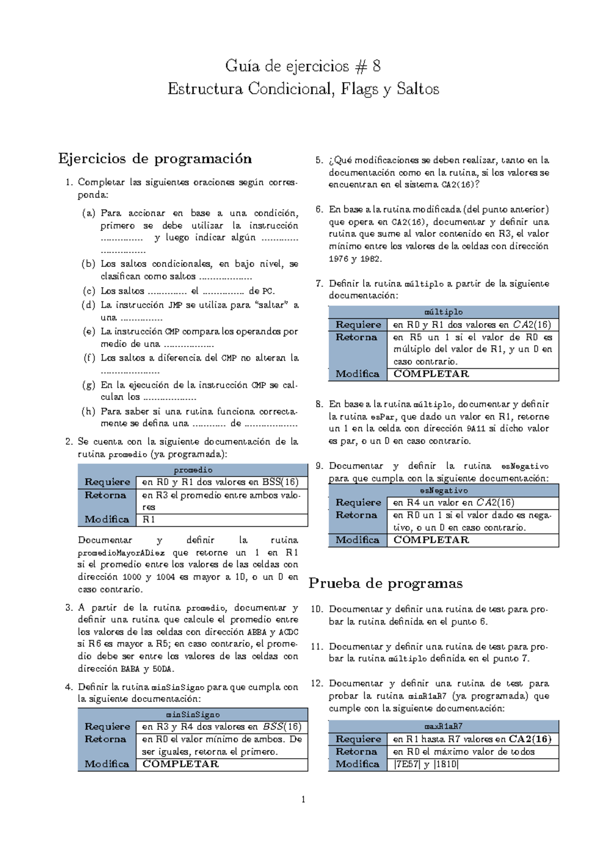Guía 8: Ejercicios sobre Saltos, Flags y Estructuras Condicionales en CA2(16) - Studocu