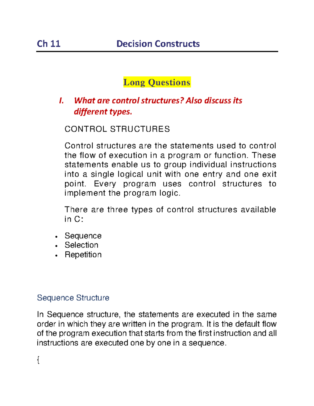 Ch 11 Decision Constructs: Control Structures Explained - Studocu