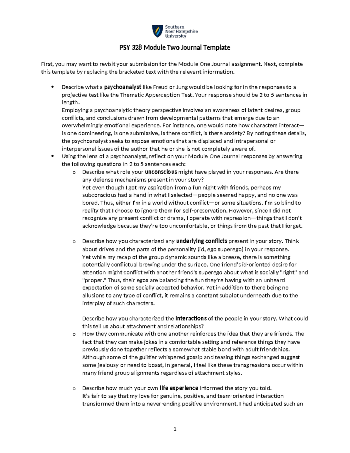 PSY 328 Module Two Journal Reflection and Analysis Template - Studocu