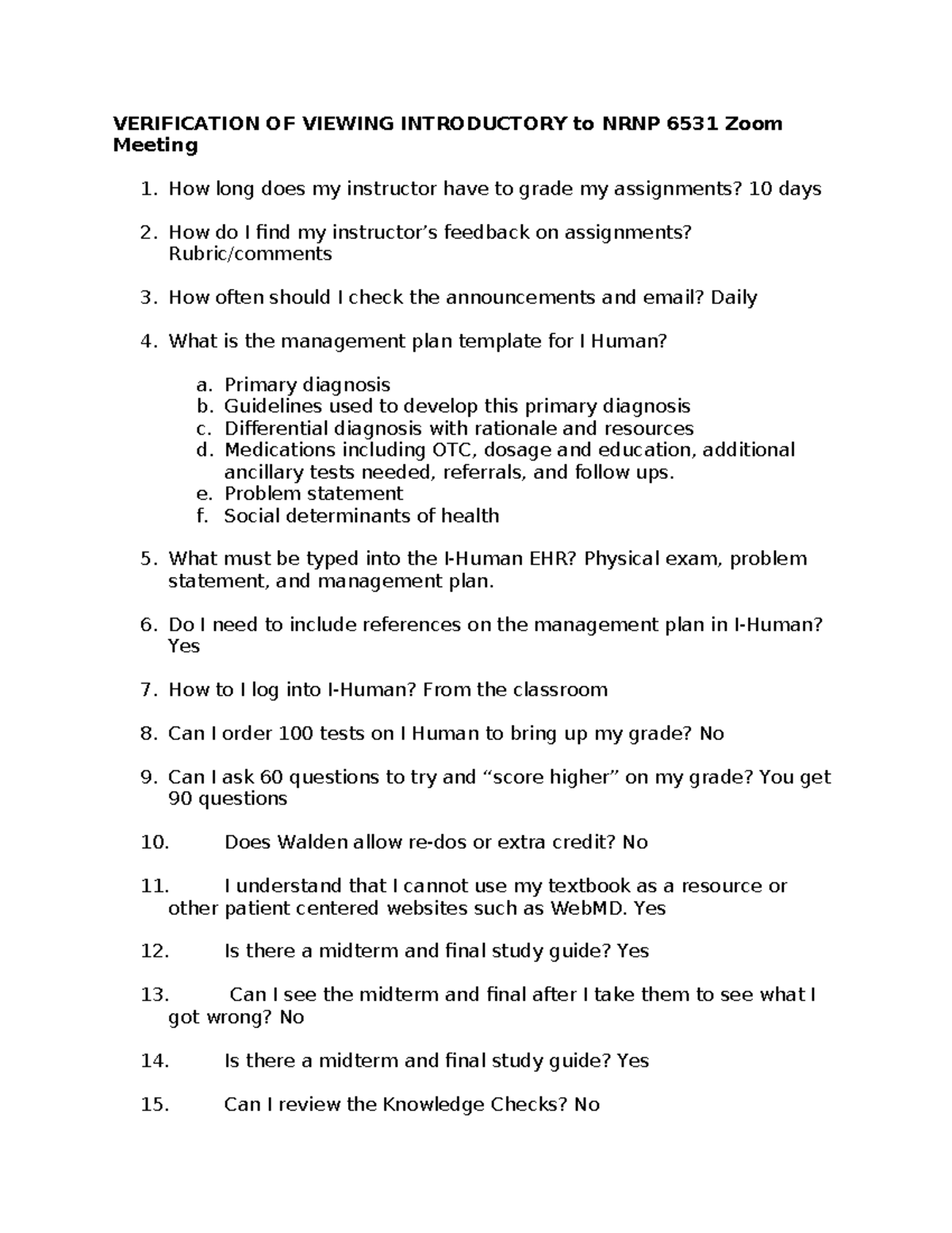NRNP 6531 Verification Forms for Introductory Zoom Meeting - Studocu