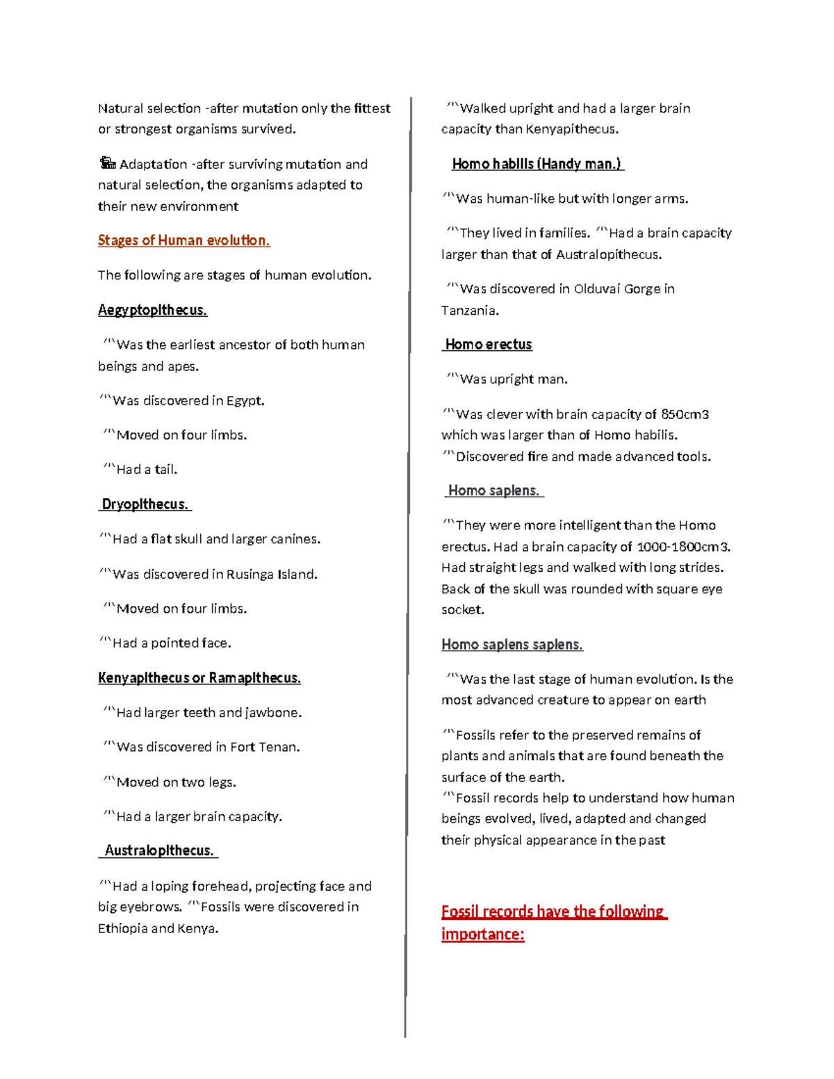 Human Evolution Stages: Natural Selection & Adaptation Insights - Studocu