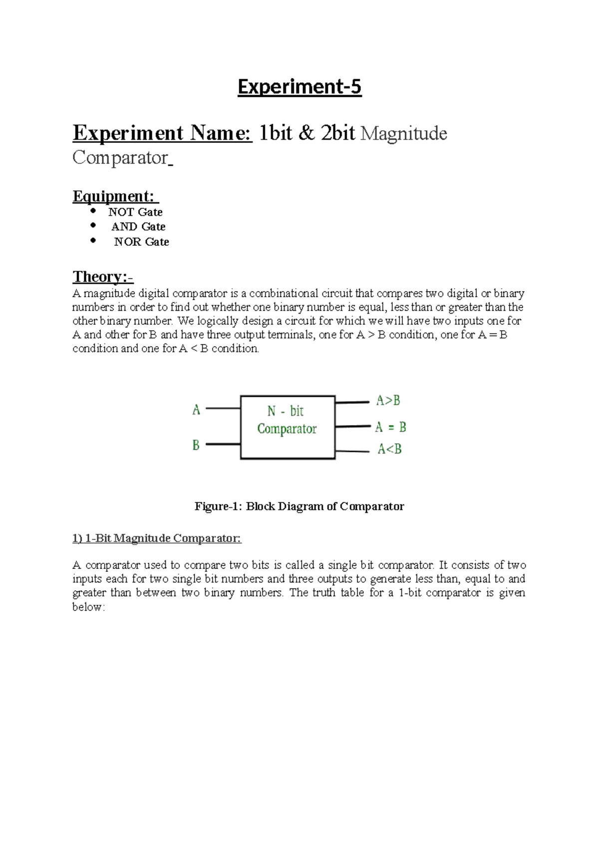Magnitude comparator experiment: 1-bit and 2-bit design and simulation ...
