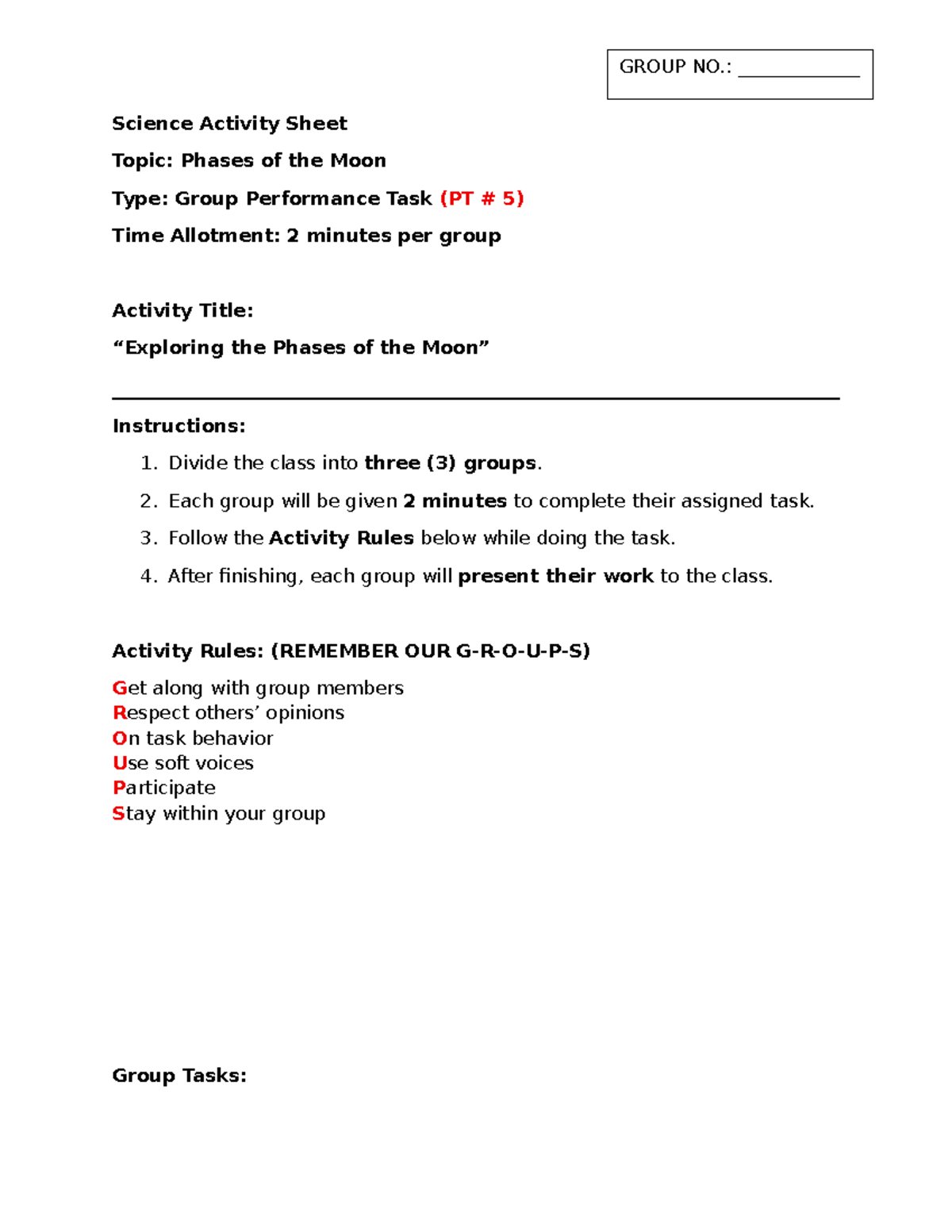 Science Activity Sheet: Phases of the Moon (PT 5) 2022-2023 - Studocu