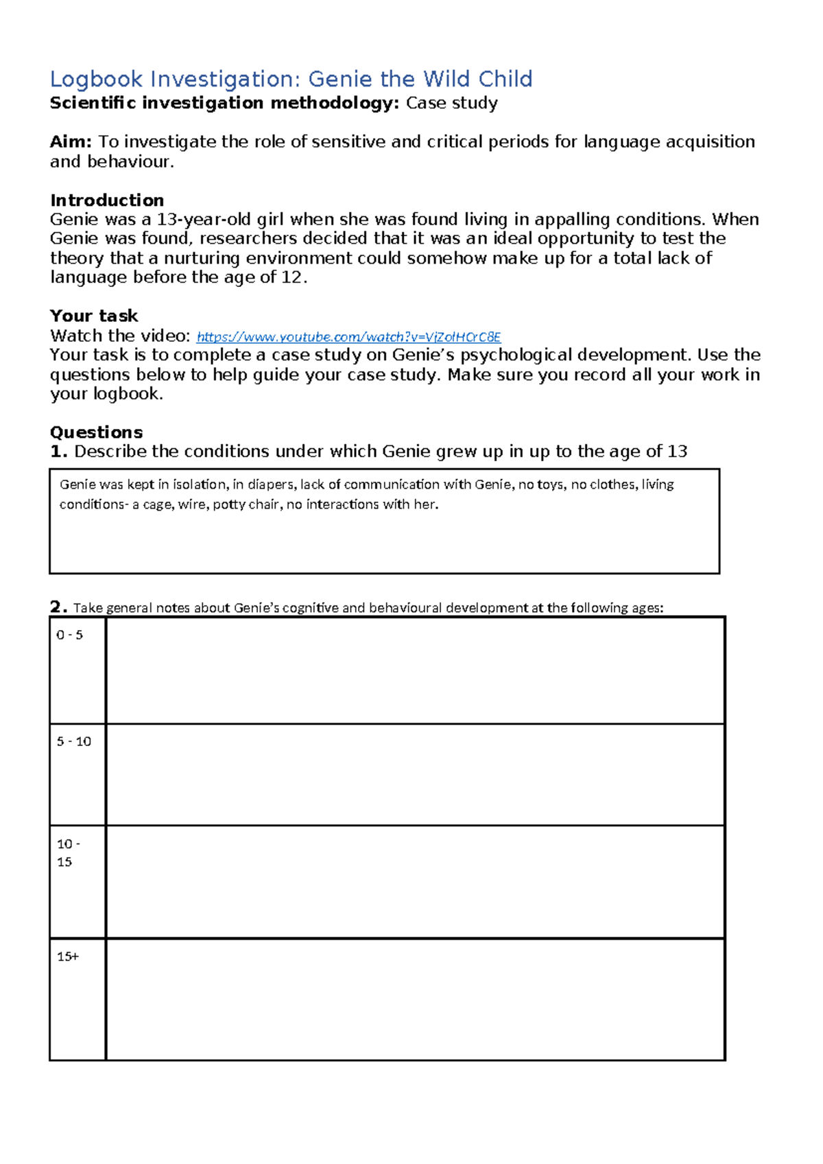 Logbook Investigation Genie the Wild Child - Logbook Investigation ...