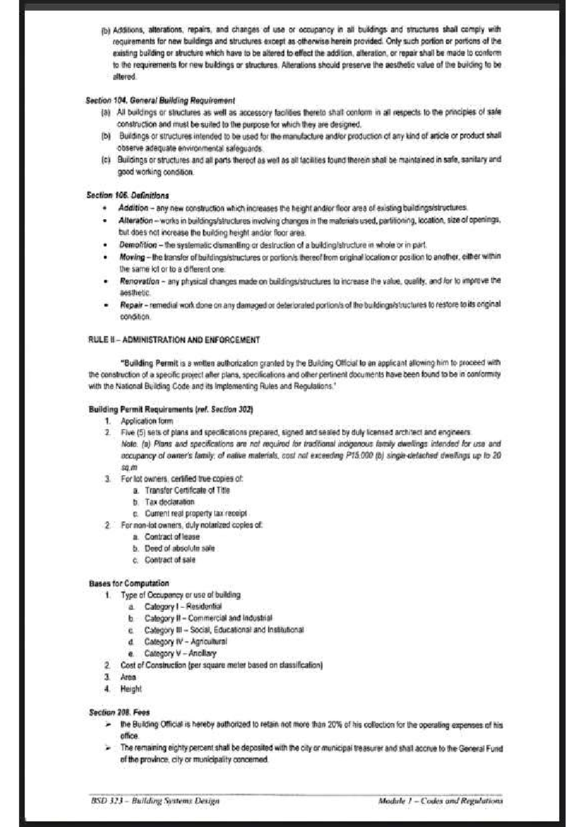 BSD 323 Building Systems Design: Additions, Alterations & Codes - Studocu