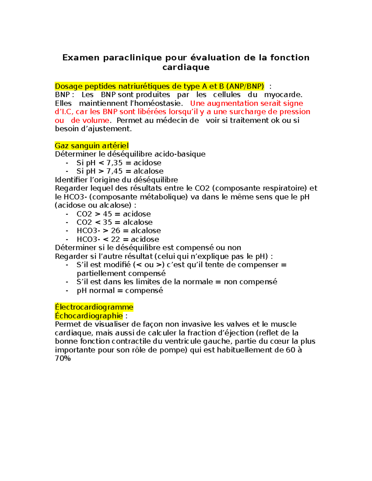 Évaluation paraclinique de la fonction cardiaque : dosage des peptides ...