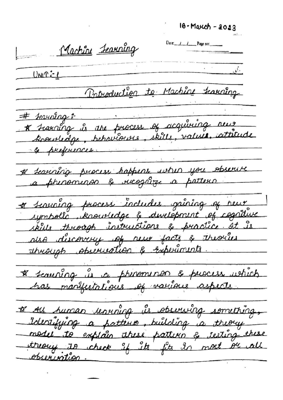 AL-405 Machine Learning Lecture Notes: Introduction & Key Concepts ...