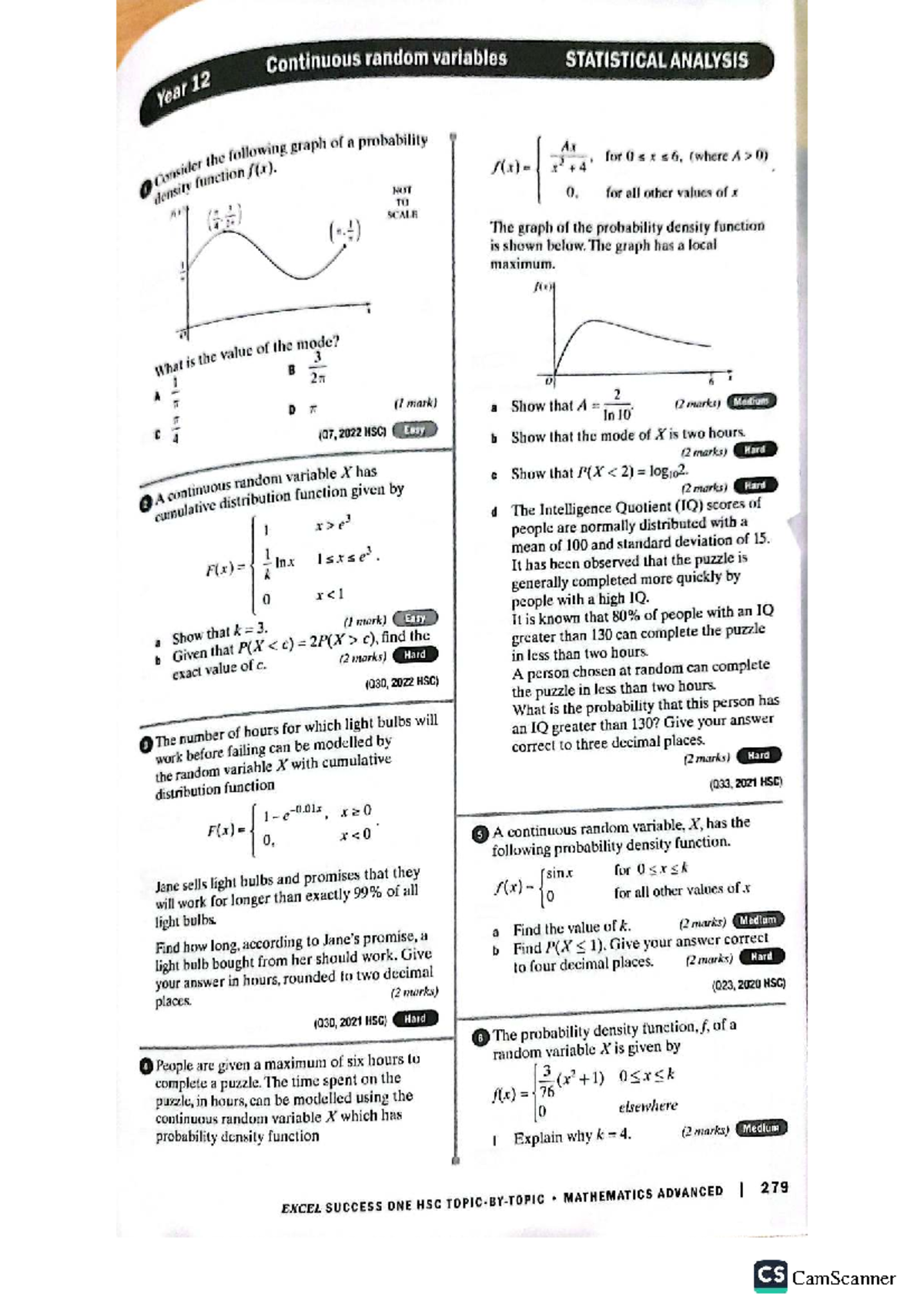 Yr12 ADV Mathematics - Continuous Random Variables HSC Compilation ...