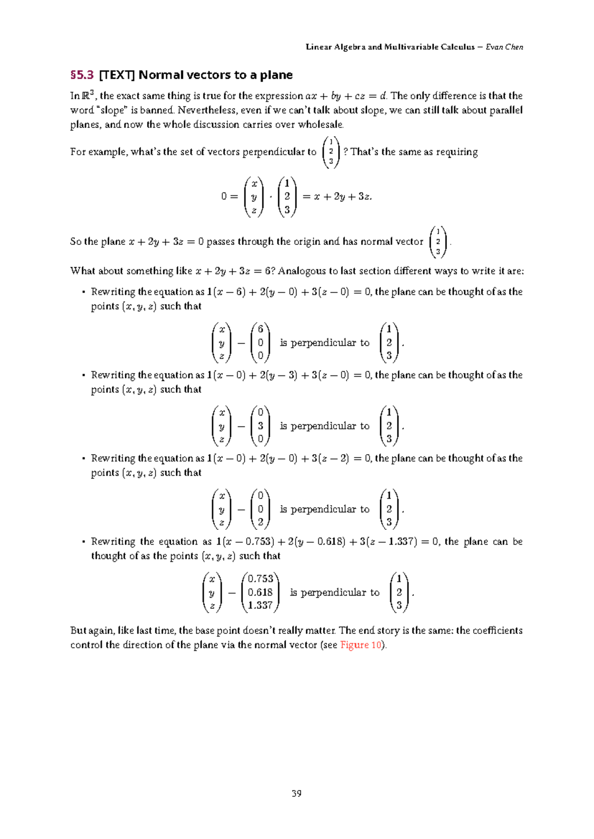 Linear Algebra & Multivariable Calculus: Normal Vectors in ℝ³ - Studocu