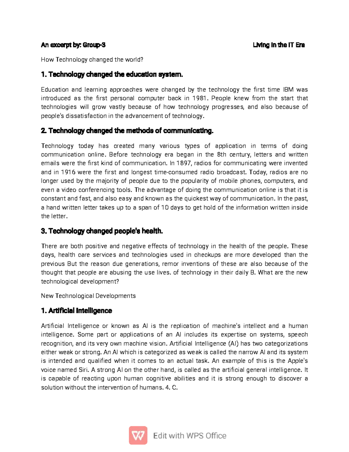 Tech - Living in the IT Era: How Technology Changed the World - Studocu