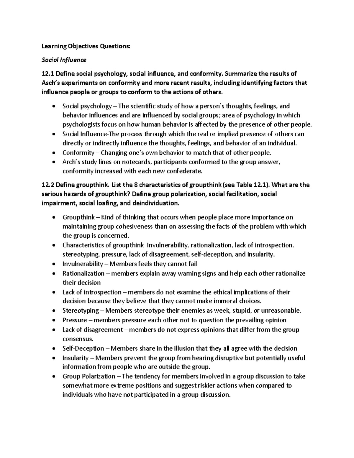 Psy 110 Ch 12 Learning Objectives: Social Psychology Insights - Studocu