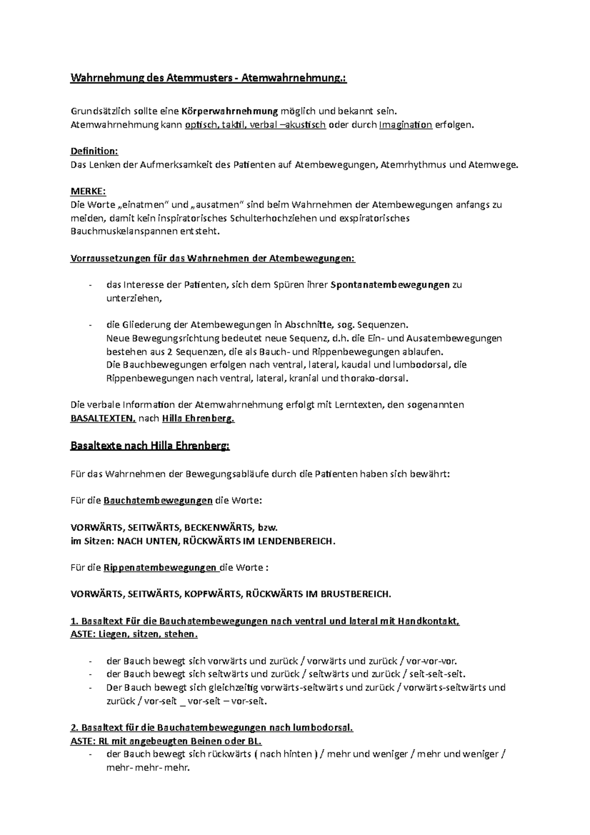AT - Wahrnehmung der Atembewegungen: Grundlagen und Basaltexte - Studocu